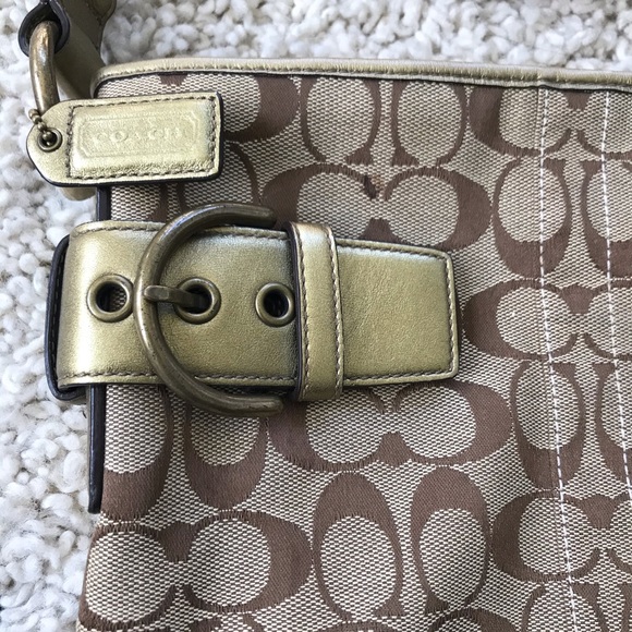 Coach | Bags | Coach Signature Logo Gold Leather Bag | Poshmark